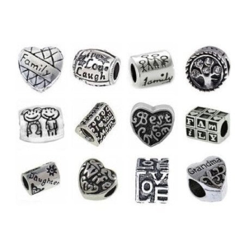 10 Assorted Family Charm Spacer Beads. Fits All Major Charm Bracelets ...